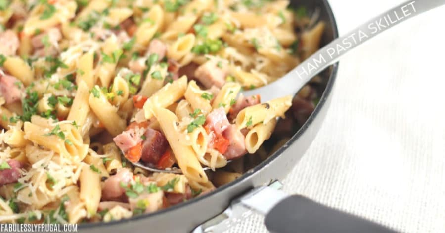Easy Ham Pasta Skillet Recipe - Fabulessly Frugal